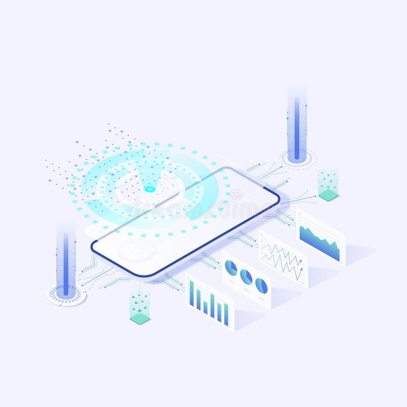 Technology Isometric Concept, Smartphone in Isometry. Isometric ...