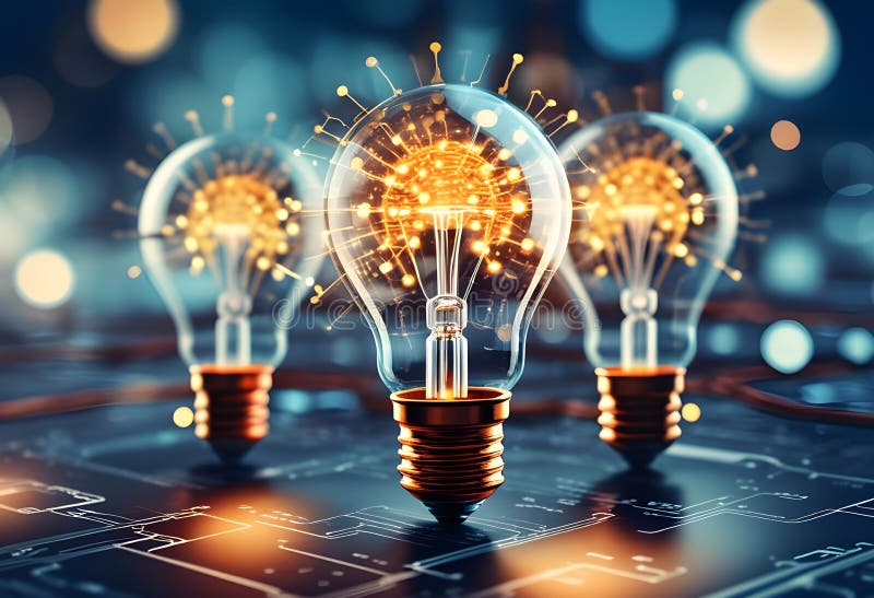 Technology Light Bulb in the Dark Stock Illustration - Illustration of ...