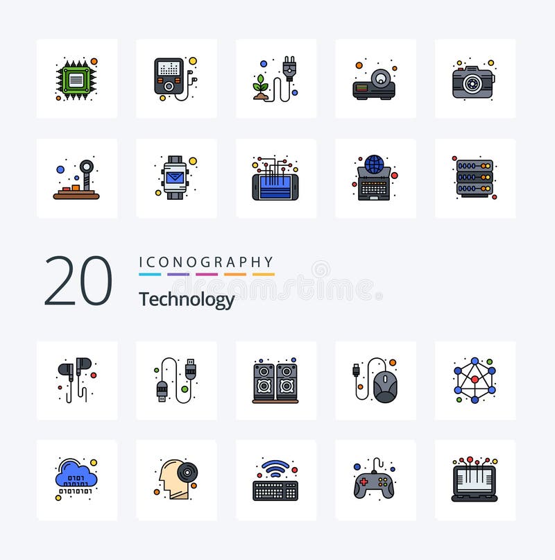 20 Technology Line Filled Color Icon Pack Like Network Connection Music ...