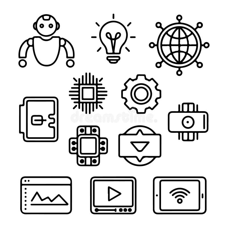 Technology Line Icons Pack AI, Innovation, Data, IoT, and Automation ...