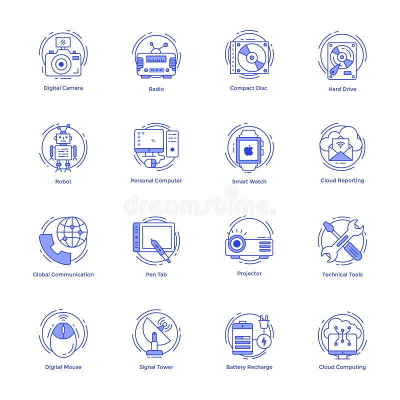 Technology Line Icons Set stock illustration. Illustration of hardware ...