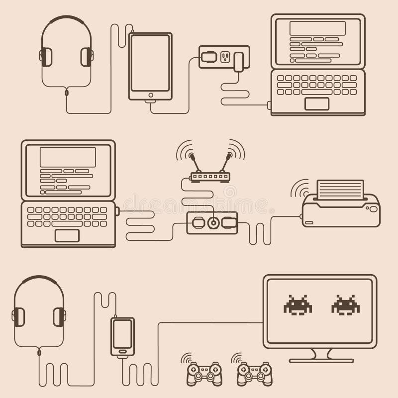 Technology Line Style with Hardware and Device. Stock Vector ...