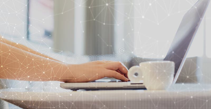 Technology Links with Grid with Woman Using a Laptop Stock Image ... Technology Links with Grid with Woman Using a Laptop Stock Image ...