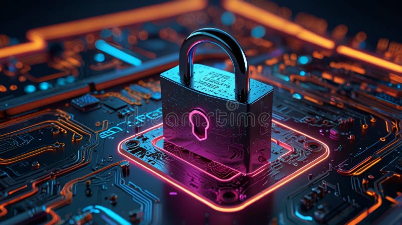 Glowing Neon Line Cyber and Safety Digital Padlock . Creative with AI ...