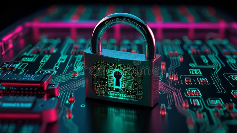 Modern Circuit Board with Digital Padlock Neon Lighting ?and Pad Lock ...