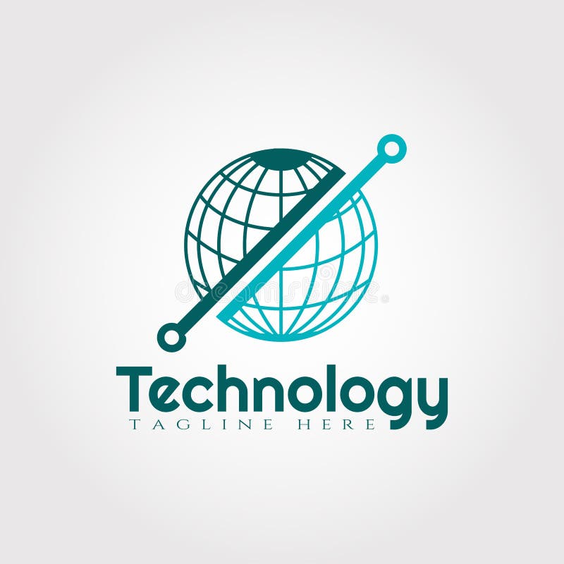 Technology Logo Design with Earth Combination, Illustration Element ...