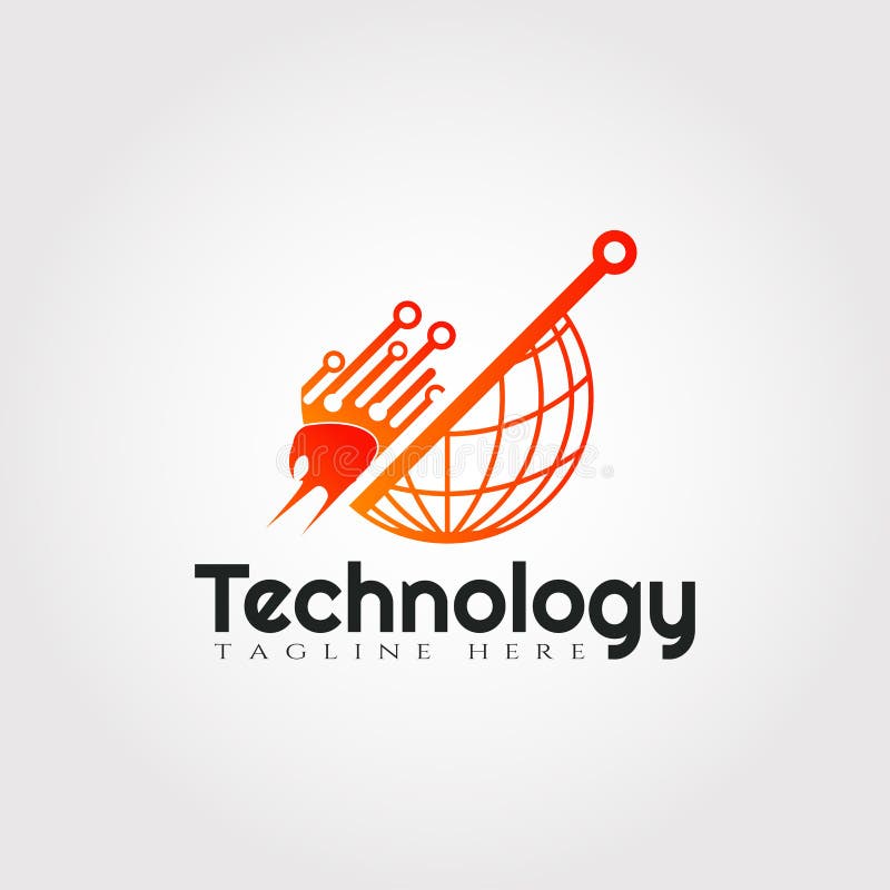 Technology Logo Design with Earth Combination, Illustration Element ...