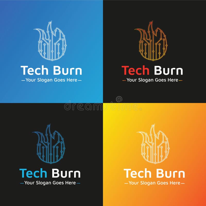 Technology Logo with Fire Concept, Hot Tech Icon, Illustration Element ...