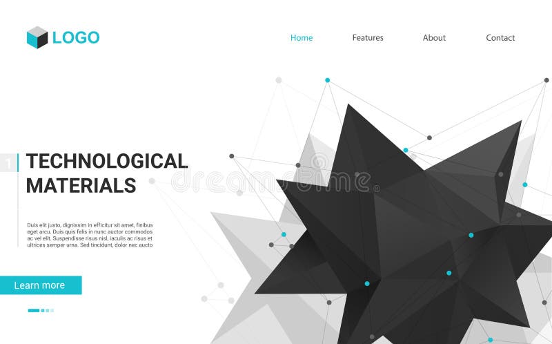 Technology Materials Landing Page with Abstract Black Polyhedron on ...