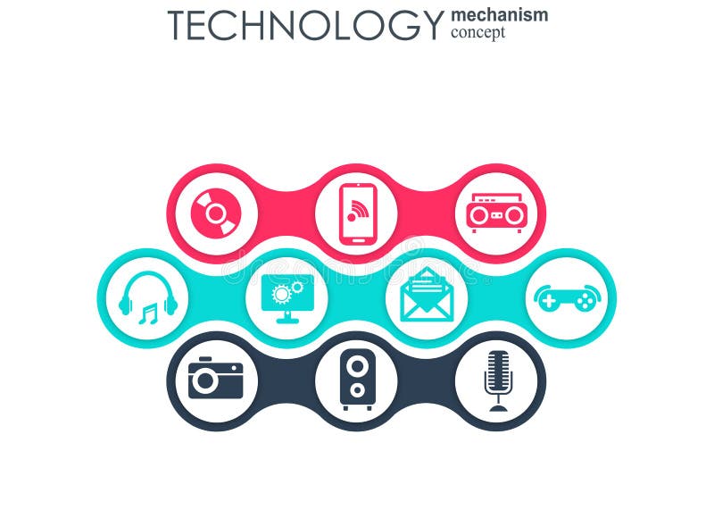 Technology Mechanism Concept. Abstract Background with Integrated Gears ...