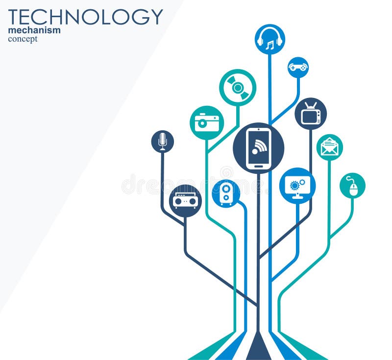 Technology Mechanism Concept. Abstract Background with Integrated Gears ...