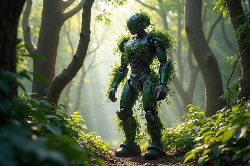 Technology Meets Nature: Green Forest Robot Stock Illustration ...