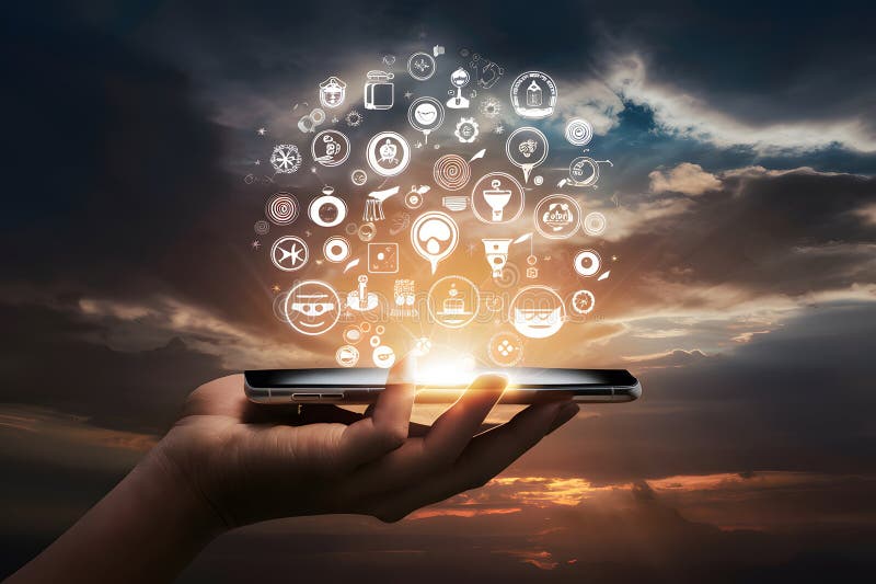 Technology Merges with Nature As Symbols Float Above Smartphone Against ...