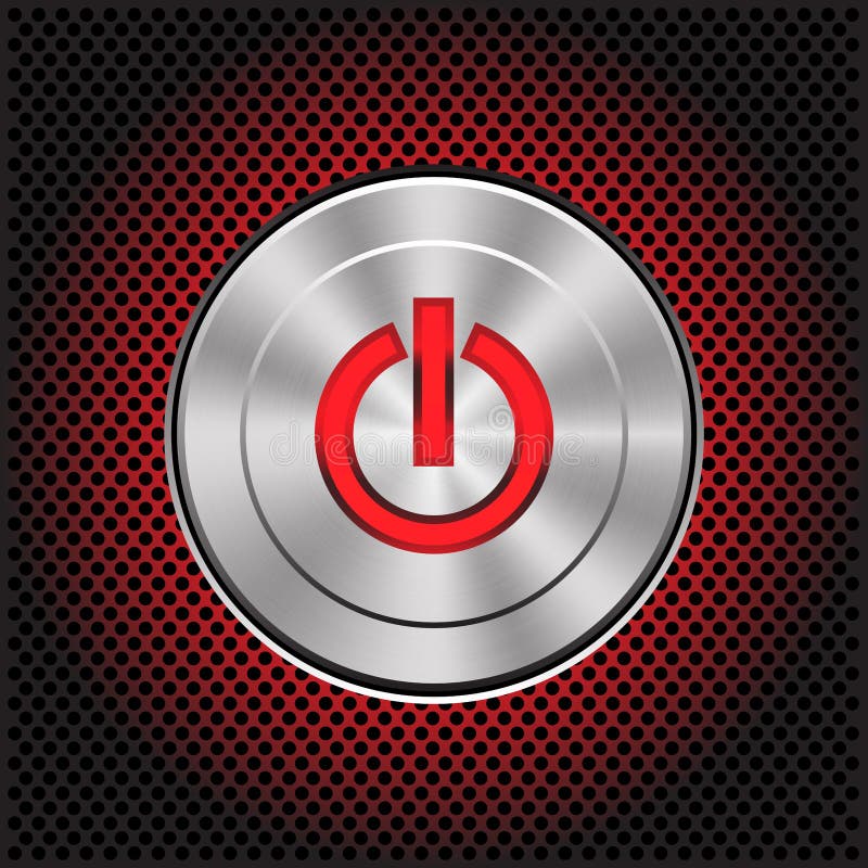 Technology Metal Red Power Energy Button on Circle Mesh Pattern Design ...