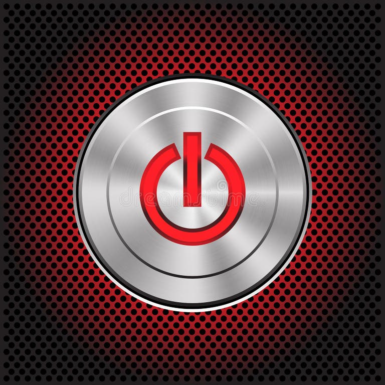 Technology Metal Red Power Energy Button on Circle Mesh Pattern Design ...