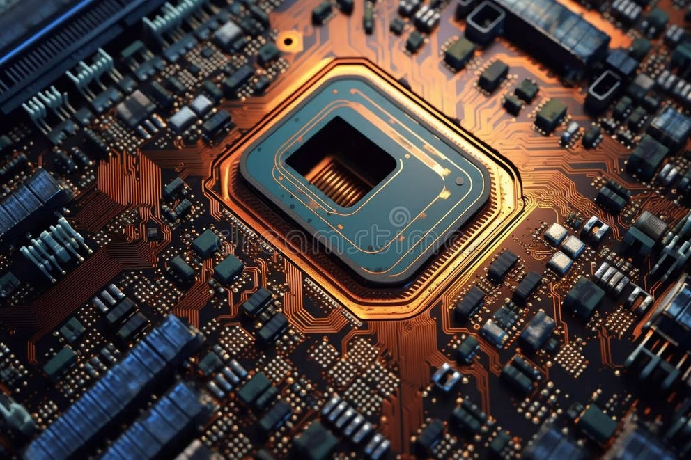 Technology Microchip and Circuit, Top View, Cpu, AI Generated Stock ...