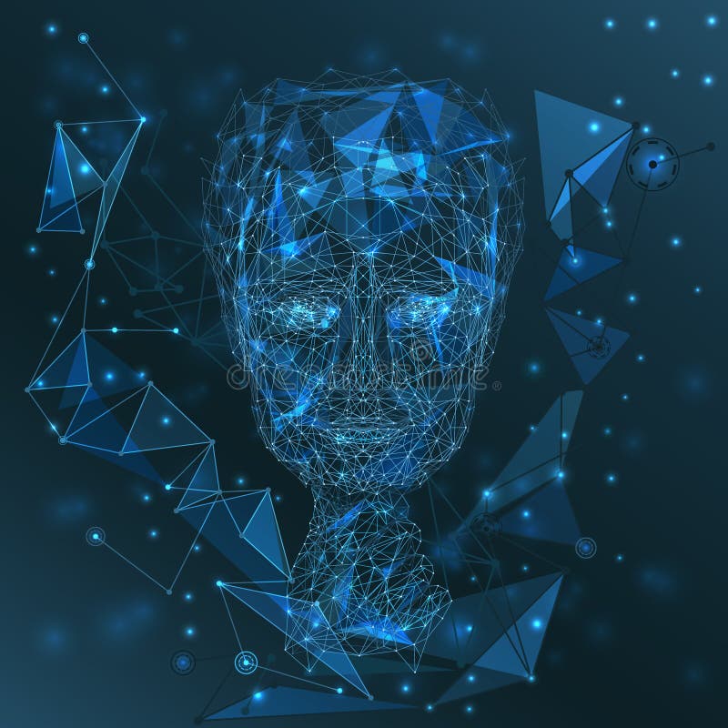 Technology Modern Male Portrait, Glowing Polygonal Grid, Connecting ...