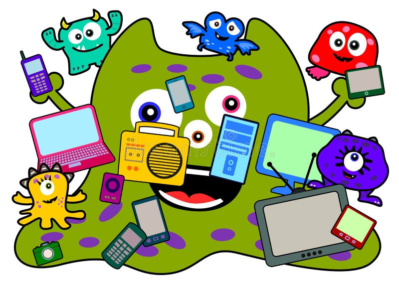 Technology and Monsters in Horizontal Layout Stock Illustration ...