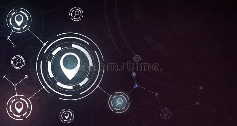 Technology Navigator Concept.Gps and Search Icon on Map Abstract ...