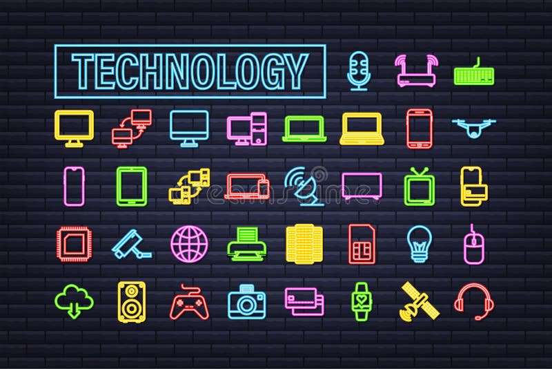 Technology Neon Icon on Dark Background. Information Technology ...