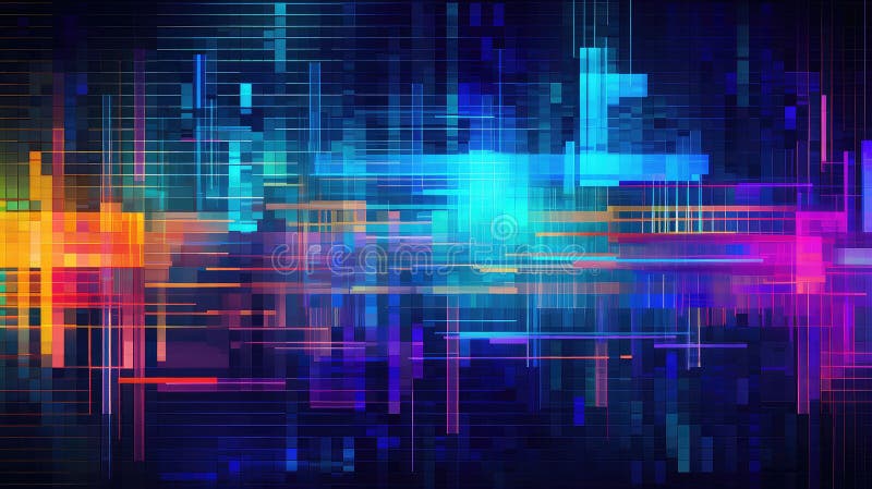 Technology neon pixel grid stock illustration. Illustration of space ...