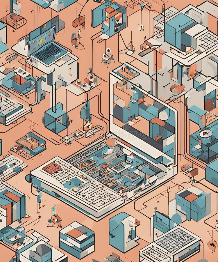 Abstract Pattern Features a Computer Surrounded by Various Objects ...