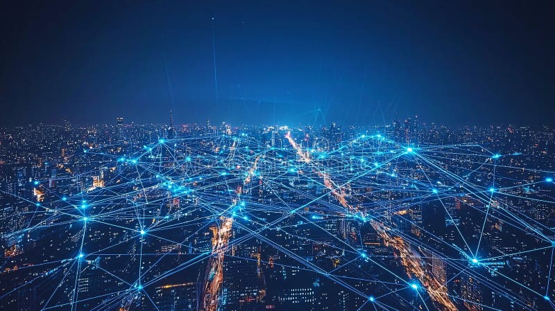 Technology Network Connection Night View Stock Illustration ...