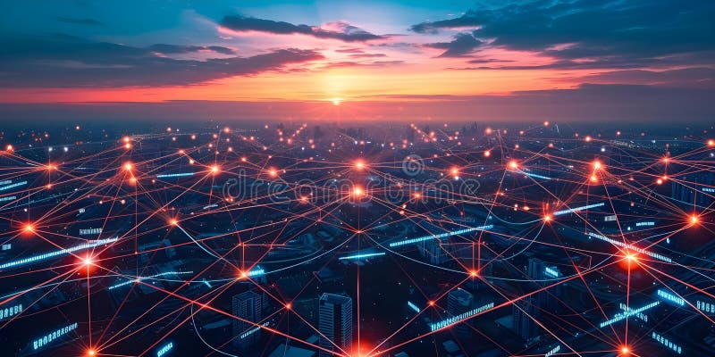 Technology Network Devices Connected by Glowing Lines Symbolize Our ...