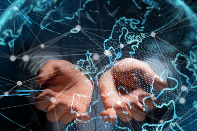 Technology Network World Map Displayed on a Futuristic Interface Stock ...