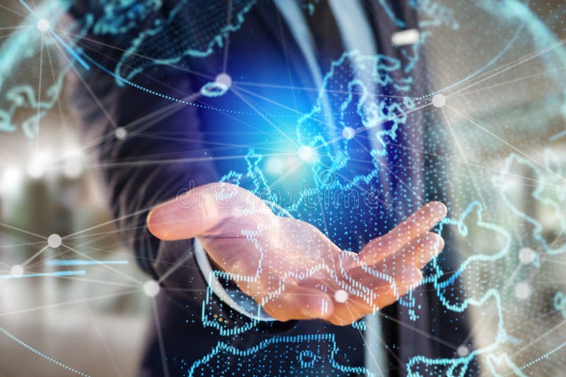 Technology Network World Map Displayed on a Futuristic Interface Stock ...