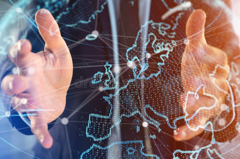 Technology Network World Map Displayed on a Futuristic Interface Stock ...