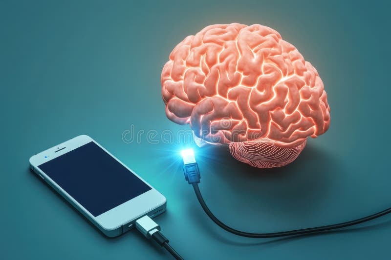 Technology and Neuroscience Concept: Smartphone Charging Brain with USB ...