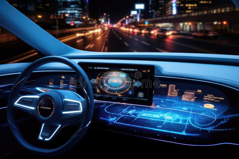 Technology on a New Car Dashboard. Generative AI Stock Illustration ...