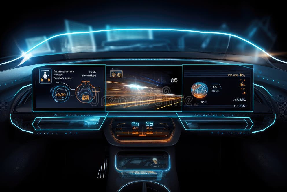 Technology on a New Car Dashboard. Generative AI Stock Illustration ...