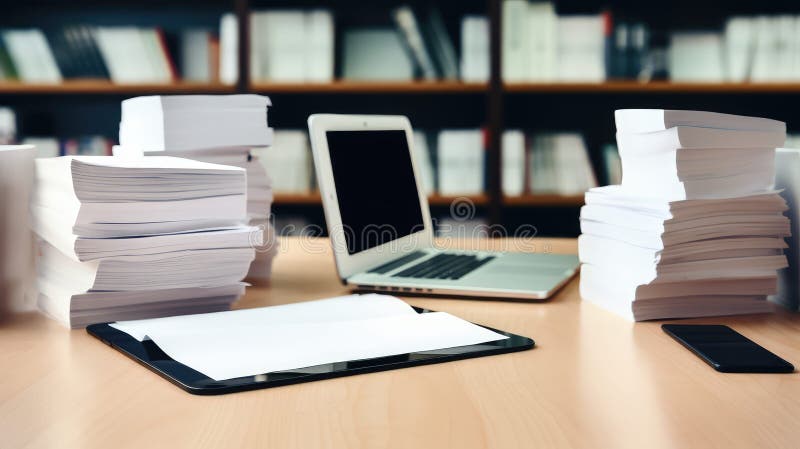 Technology Office Desk Paper Stock Illustration - Illustration of sleek ...