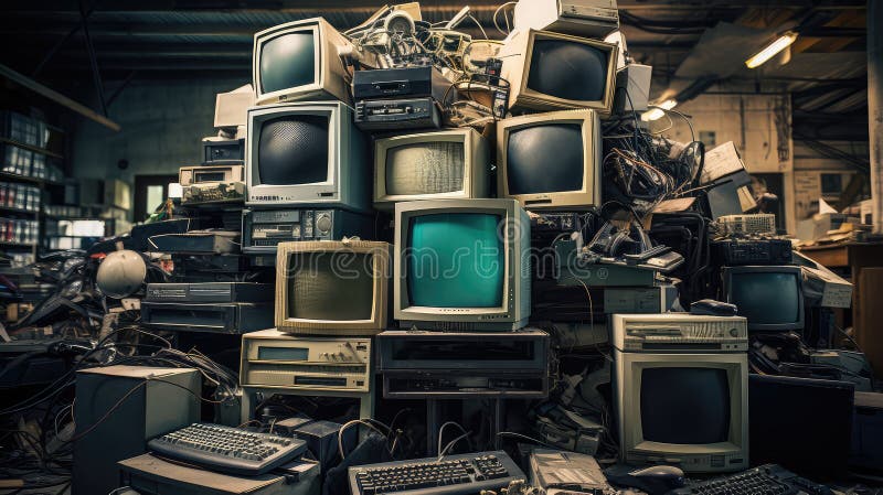 Technology office junk stock illustration. Illustration of printers ...