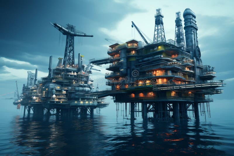 Technology in the Offshore Oil Industry with Oil Rig. AI Stock ...