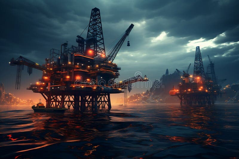 Technology in the Offshore Oil Industry with Oil Rig. AI Stock ...