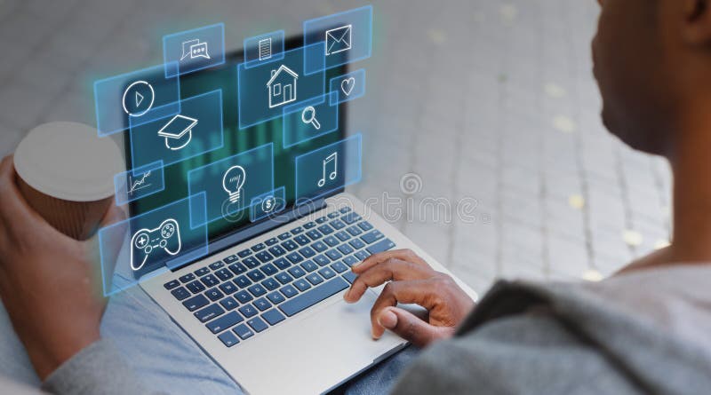 Technology in Our Life. Black Guy Browsing Online Services on His ...