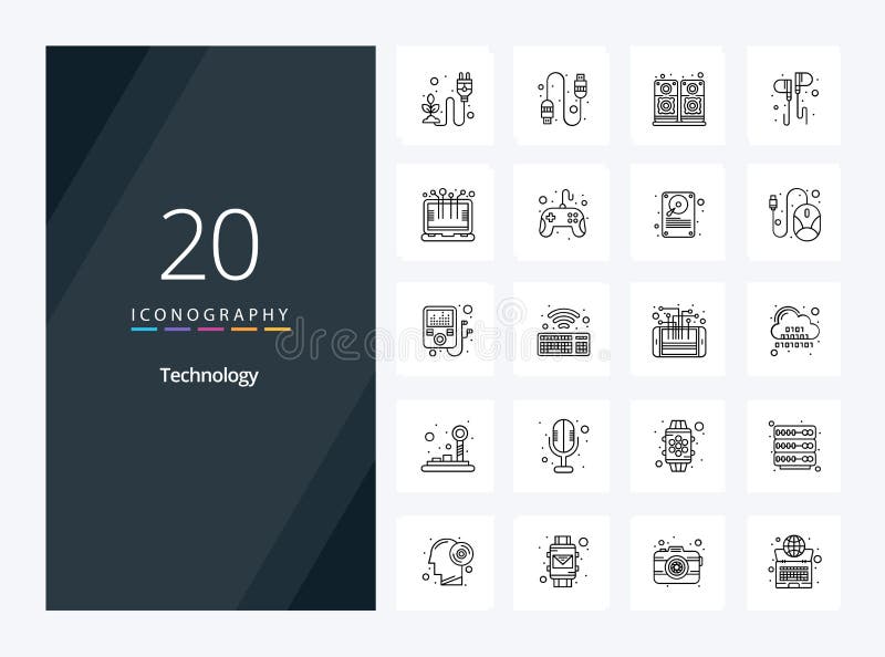 20 Technology Outline Icon for Presentation. Vector Line Icons ...