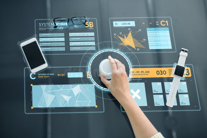 Hand with Control Knob on Interactive Panel Stock Image - Image of ...