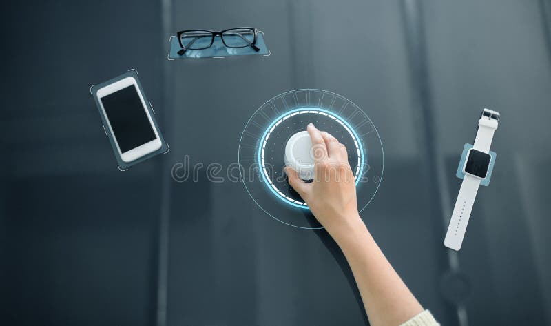 Hand with Control Knob on Interactive Panel Stock Photo - Image of ...