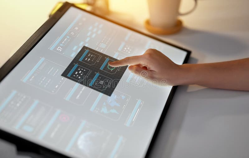 Hand on Led Light Tablet at Night Office Stock Image - Image of ...