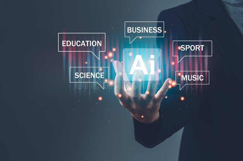 Technology and People Concept Man Use AI To Help Work, AI Learning and ...