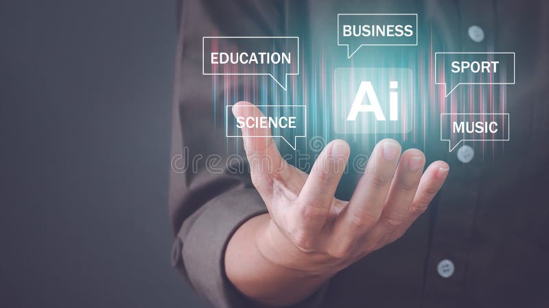 Technology and People Concept Man Use AI To Help Work, AI Learning and ...