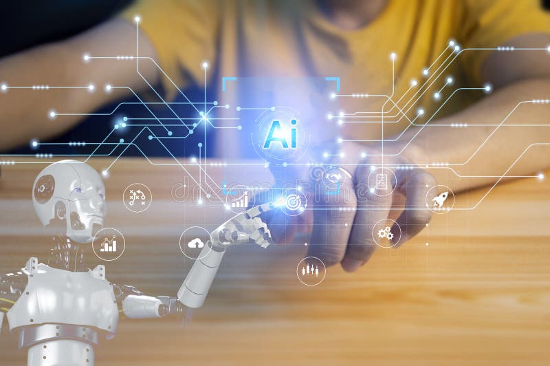 Technology and People Concept Man Use AI To Help Work, AI Learning and ...