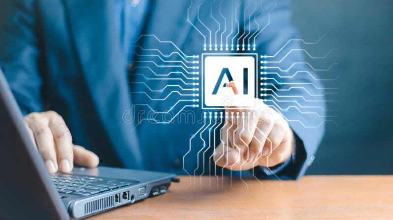 Technology and People Concept Man Use AI To Help Work, AI Learning and ...