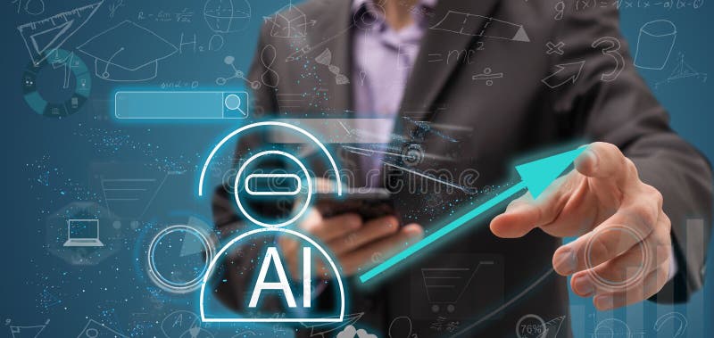 Technology and People Concept Man Use AI To Help Work, AI Learning and ...