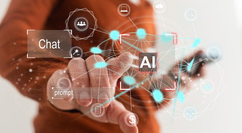 Technology and People Concept Man Use AI To Help Work, AI Learning and ...