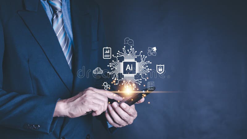 Technology and People Concept Man Use AI To Help Work, AI Learning and ...